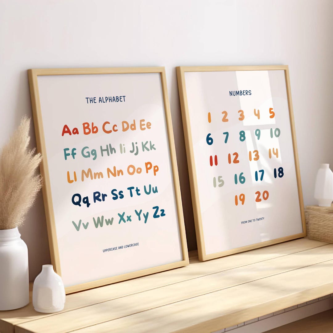 Rainbow Alphabet Poster, Rainbow Numbers Posters, Educational Wall Art ...