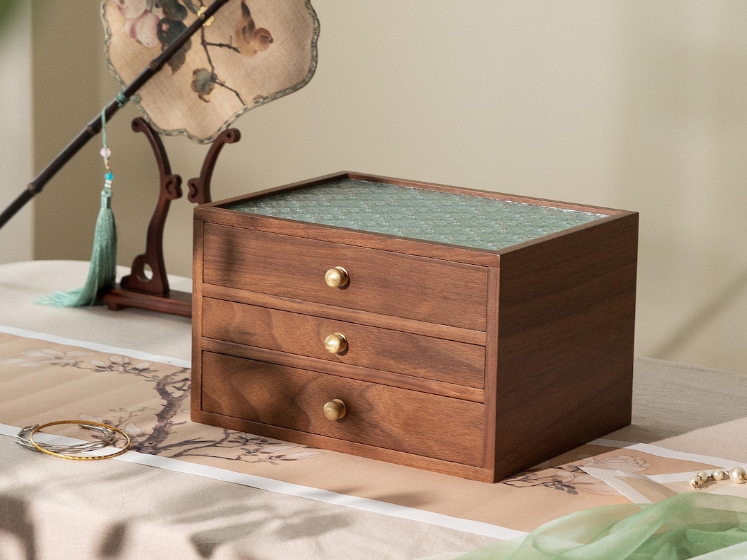 Wooden 3-layer Jewelry Box Top Glass, Anniversary Gifts for Wife ...