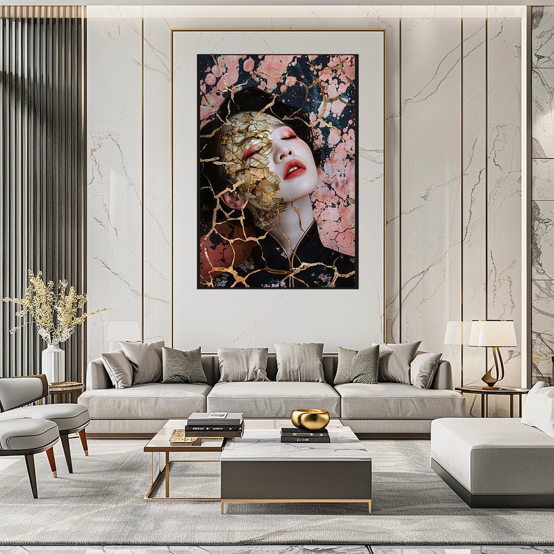 Abstract Woman in Pink and Gold - Digital Artwork Instant Download 500 ...