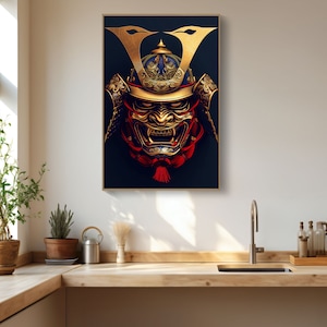 Japanese Samurai Mask Art Print | Ornate Warrior Mask (digital Download ...