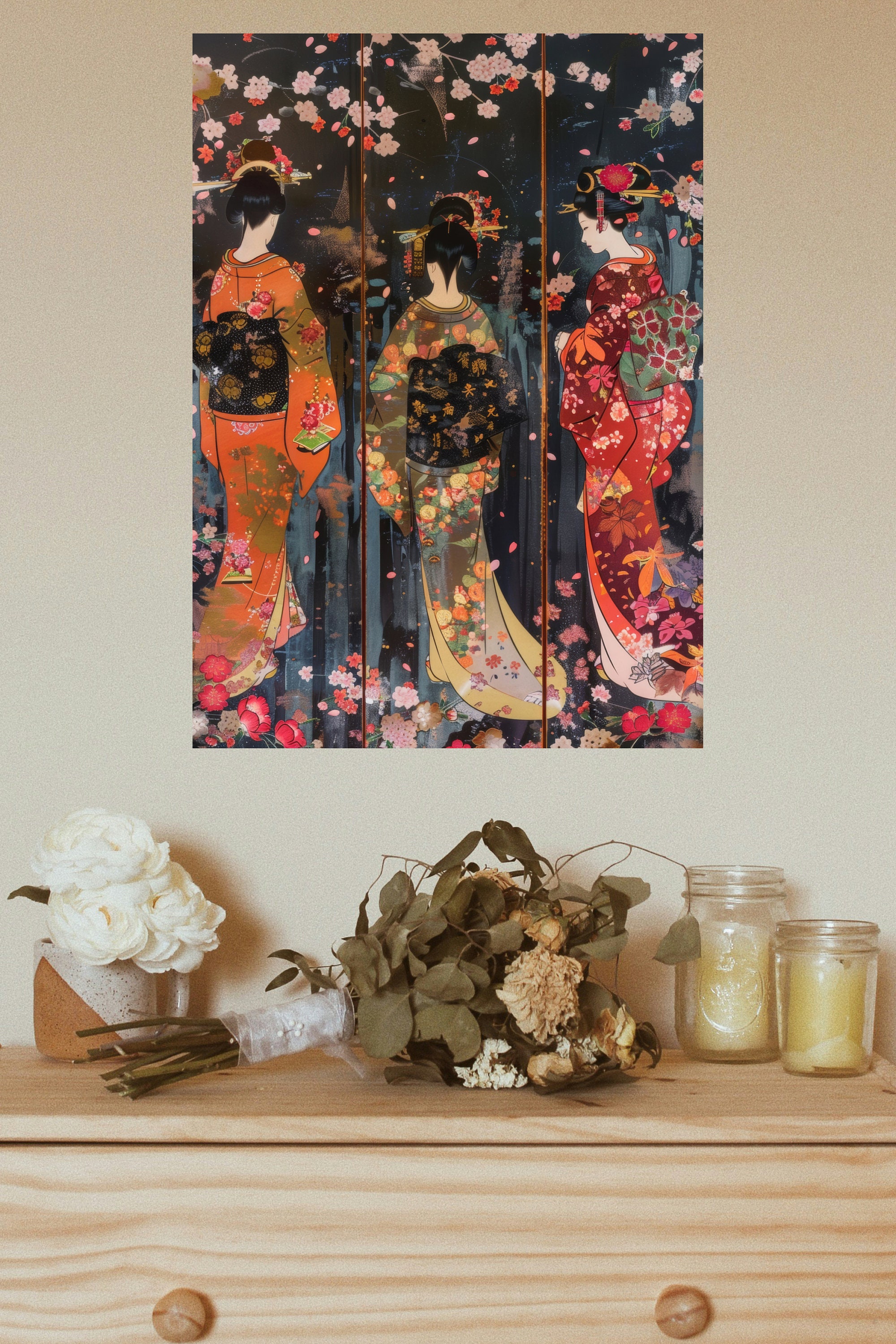 Geisha Woodblock Print | Oriental Wall Art | Samurai Decor | Vintage ...