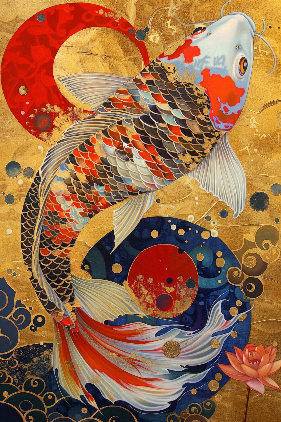 Japanese Koi Fish Prints Set Elegant Digital Wall Art Trio Instant ...