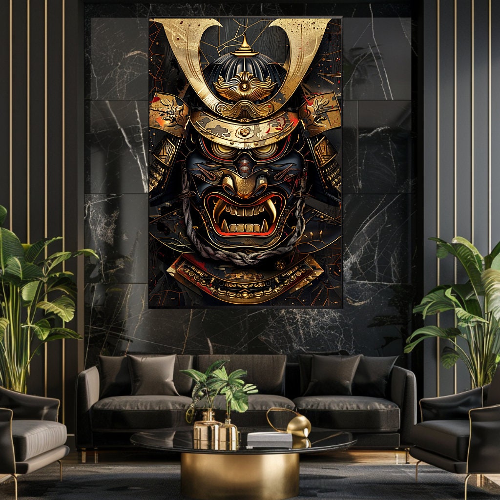 Traditional Samurai Mask Artwork for Home Decor | Japanese Warrior Spirit 500 DPI - Etsy