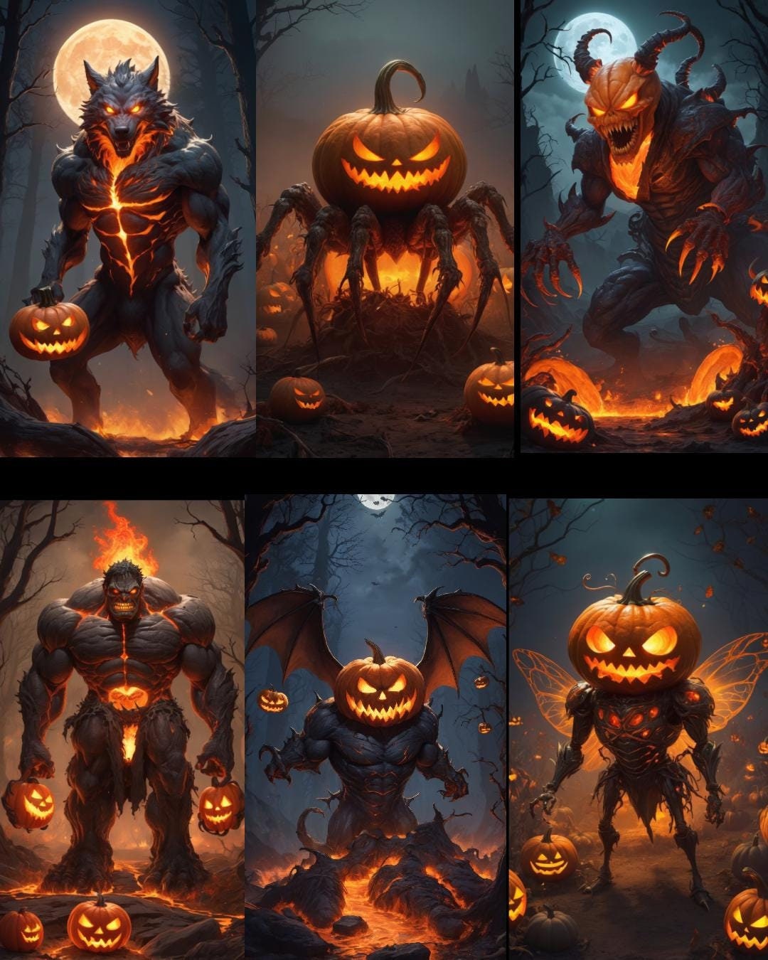 Set of 6 Spooky Halloween Posters – 9:16 Ratio Wall Art Bundle for ...