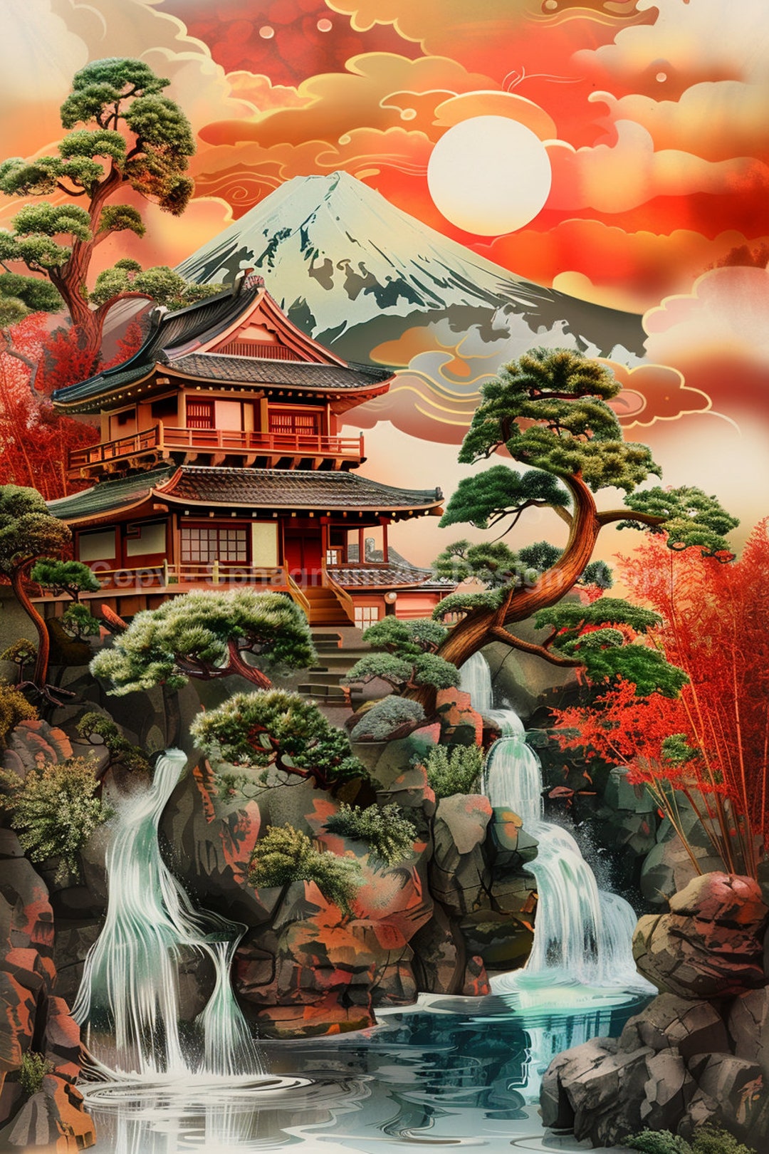 Japanese Bonsai Art | Asian Zen Painting | Digital Wall Decor Download ...