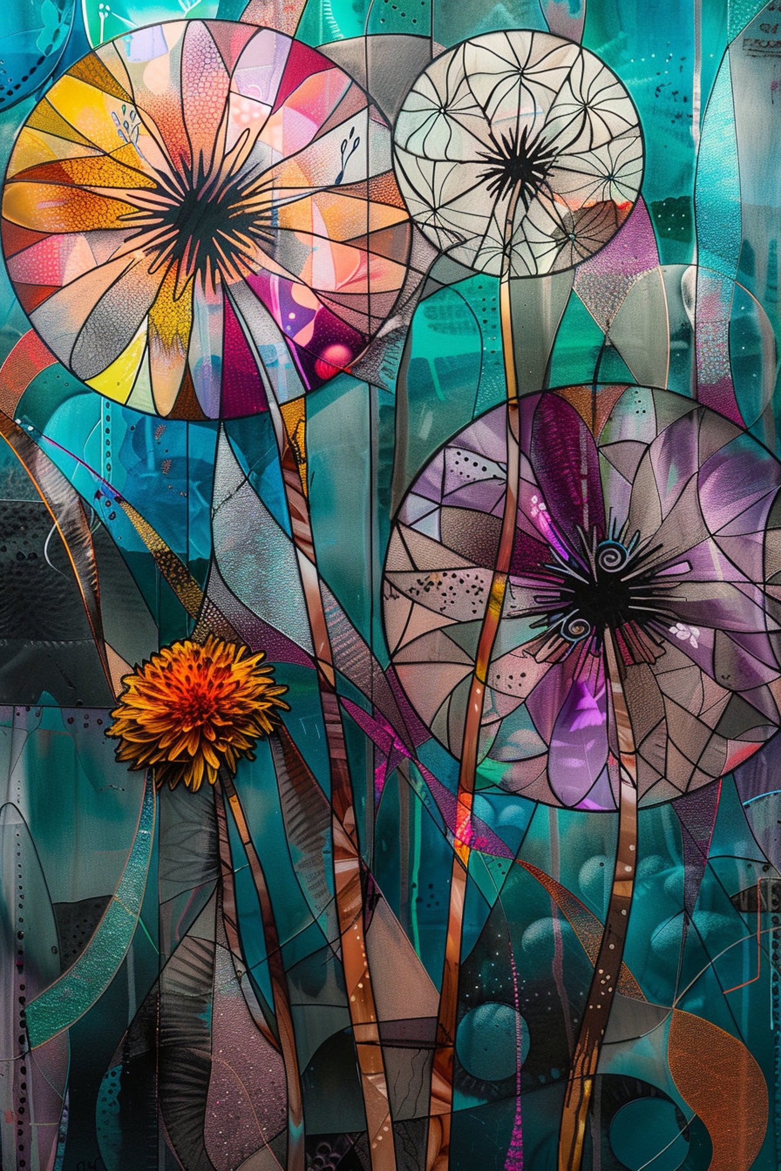 Stained Glass Dandelion Art Set – Printable Wall Decor (2x3 Ratio) - Etsy