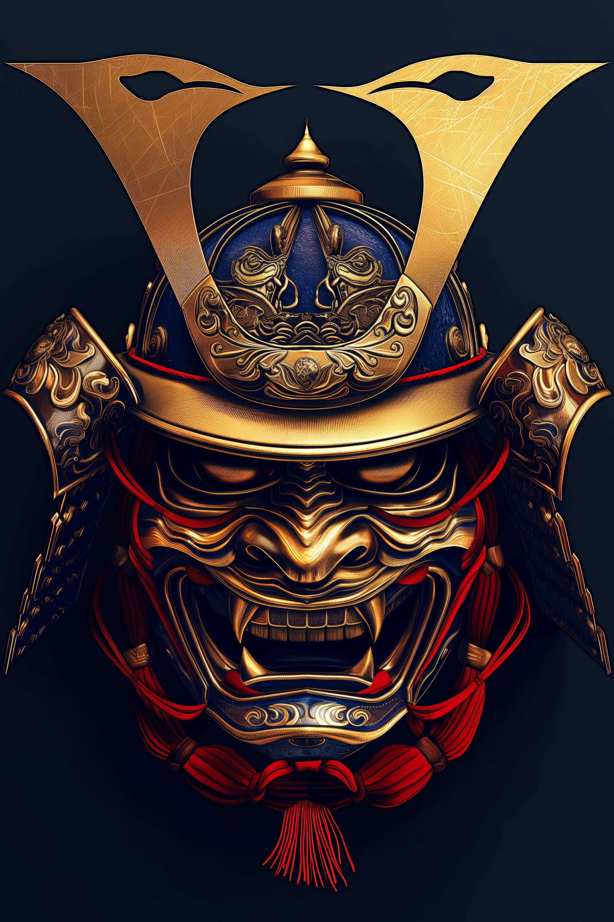 Japanese Samurai Mask Art Print | Ornate Warrior Mask (digital Download ...