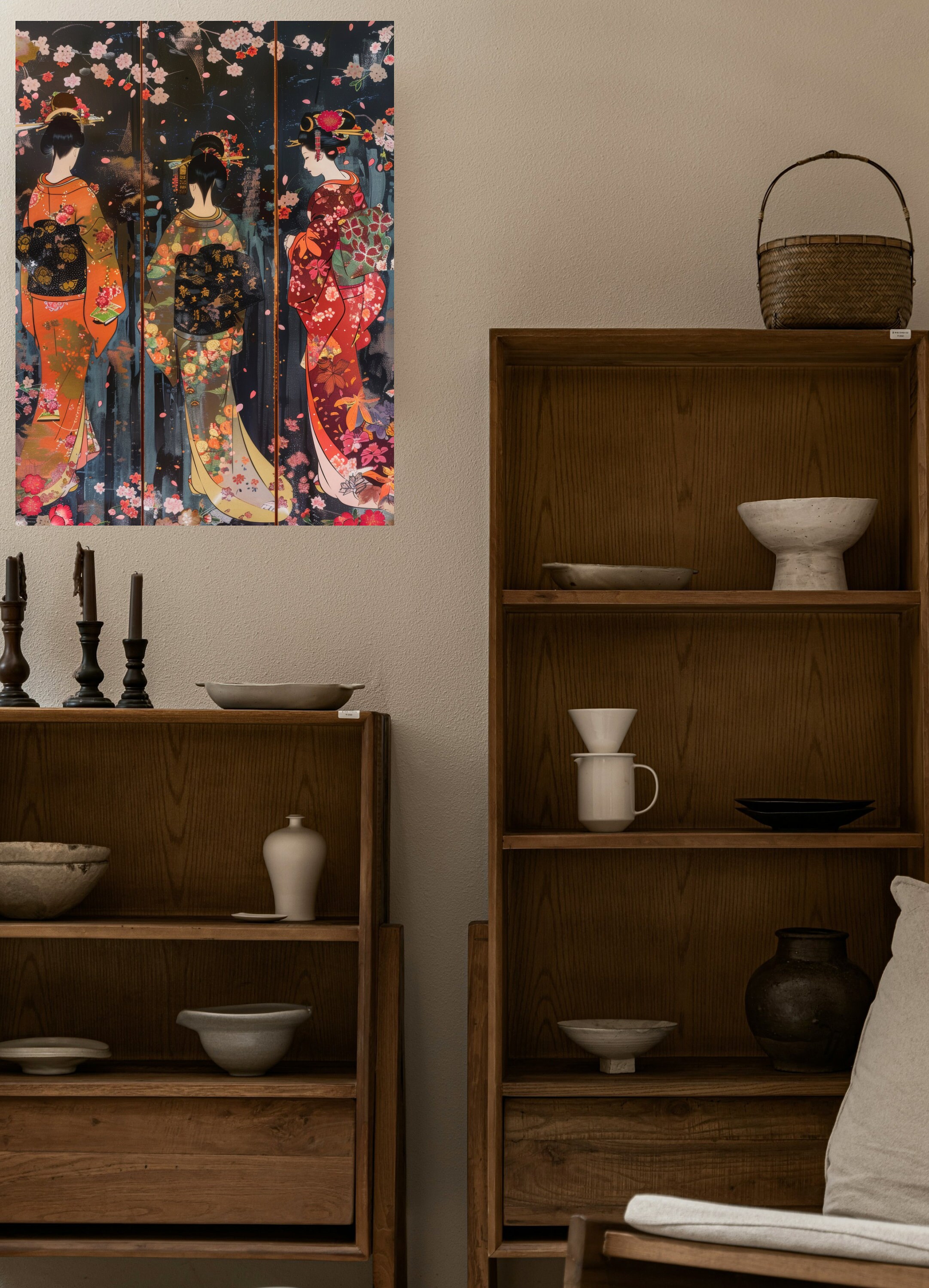 Geisha Woodblock Print | Oriental Wall Art | Samurai Decor | Vintage ...