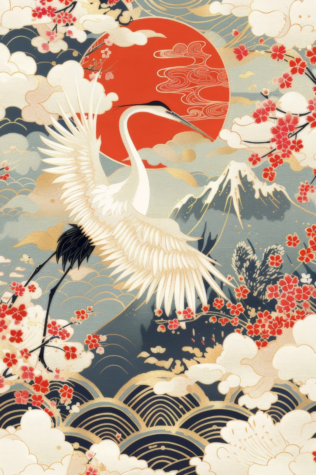 Japanese Crane Landscape Print | Zen Oriental Wall Art (digital ...