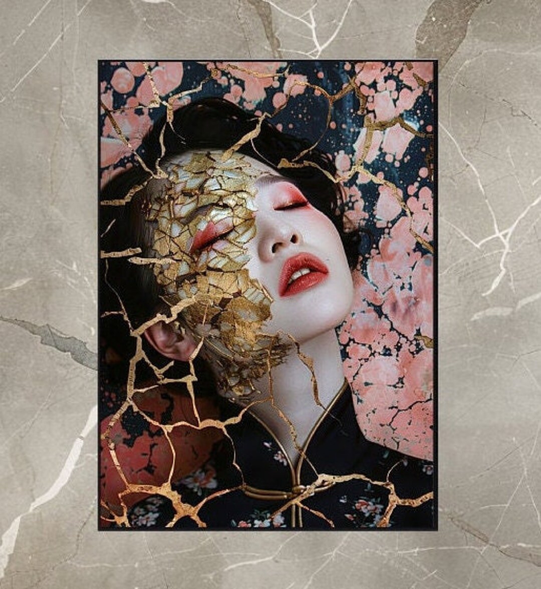 Abstract Woman in Pink and Gold - Digital Artwork Instant Download 500 ...