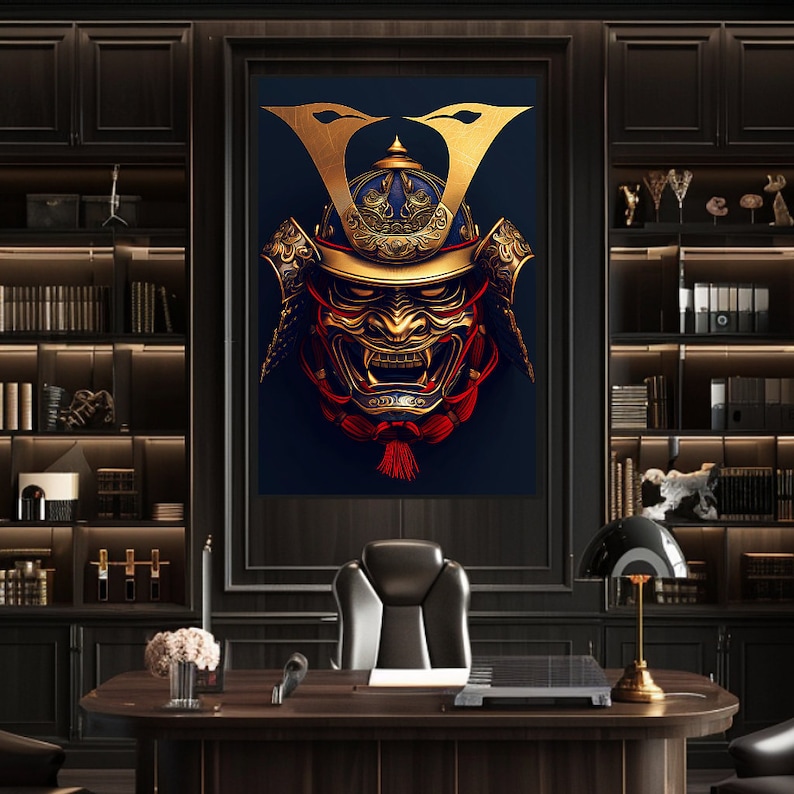 Japanese Samurai Mask Art Print | Ornate Warrior Mask (digital Download ...