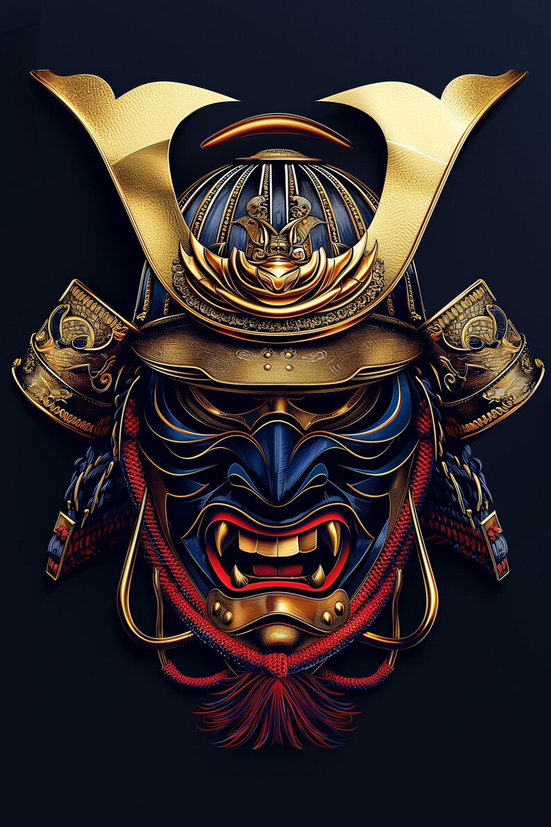 Japanese Samurai Warrior Mask Digital Art Print - Exquisite and ...