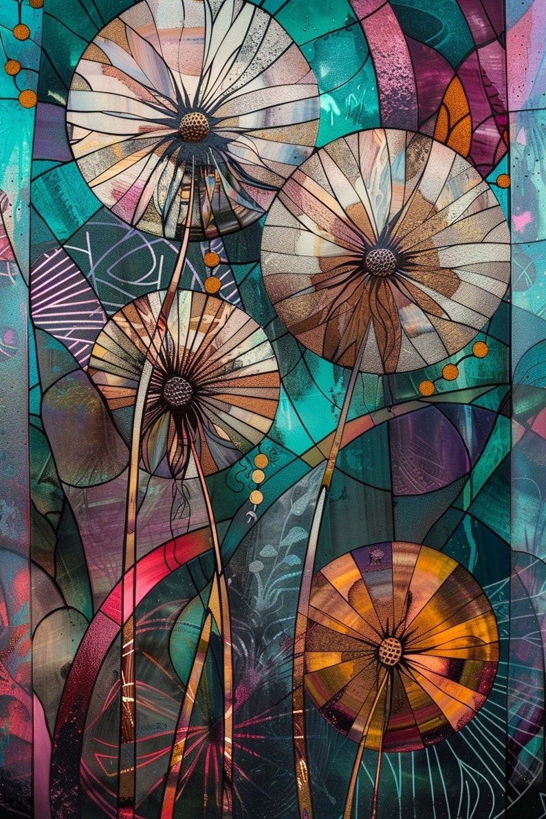Stained Glass Dandelion Art Set – Printable Wall Decor (2x3 Ratio) - Etsy