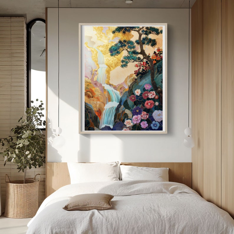 Tranquil Waterfall Scene Print - Japanese Inspired Wall Art - Etsy