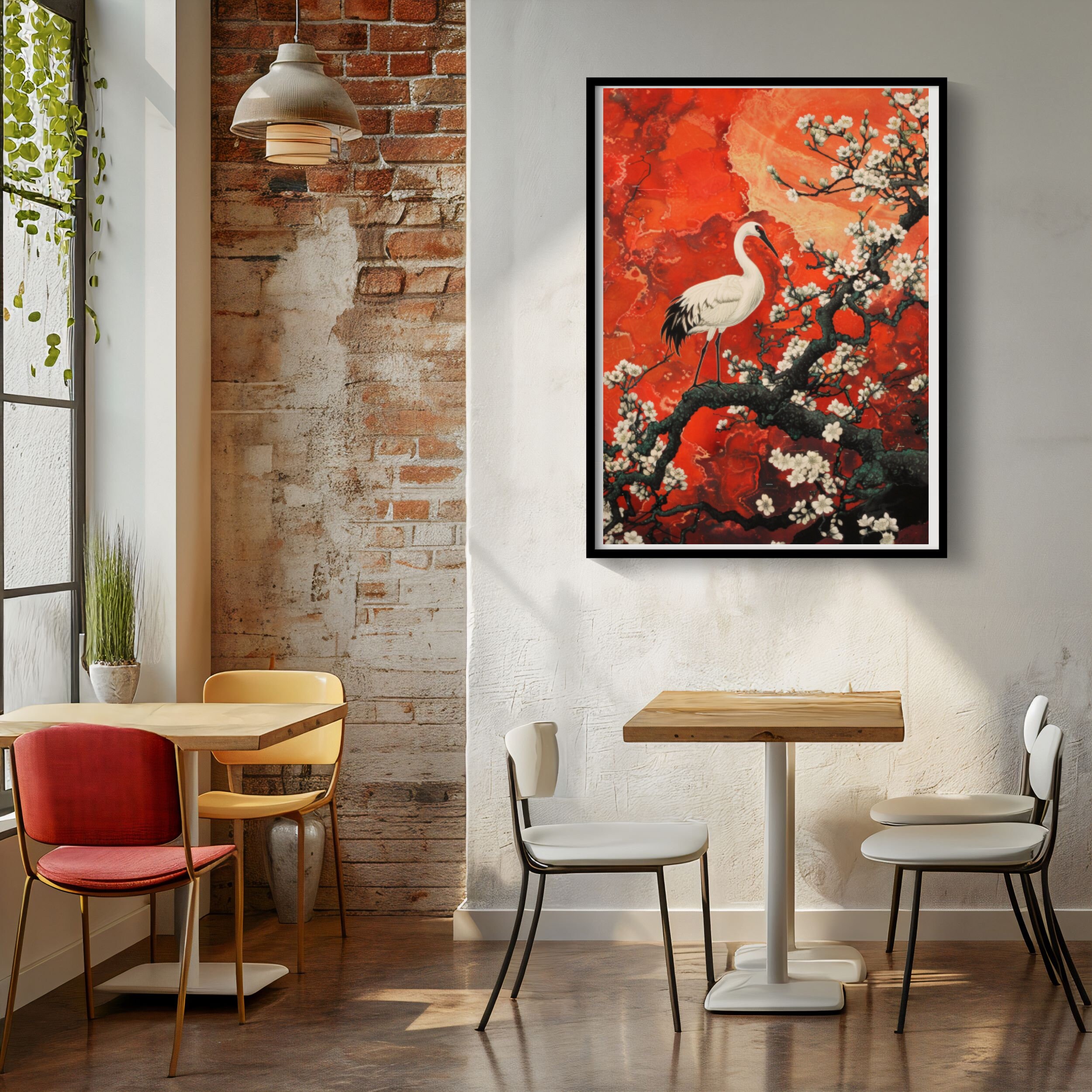 Japanese Cherry Blossom Painting Digital | Crane Art | East Asian ...