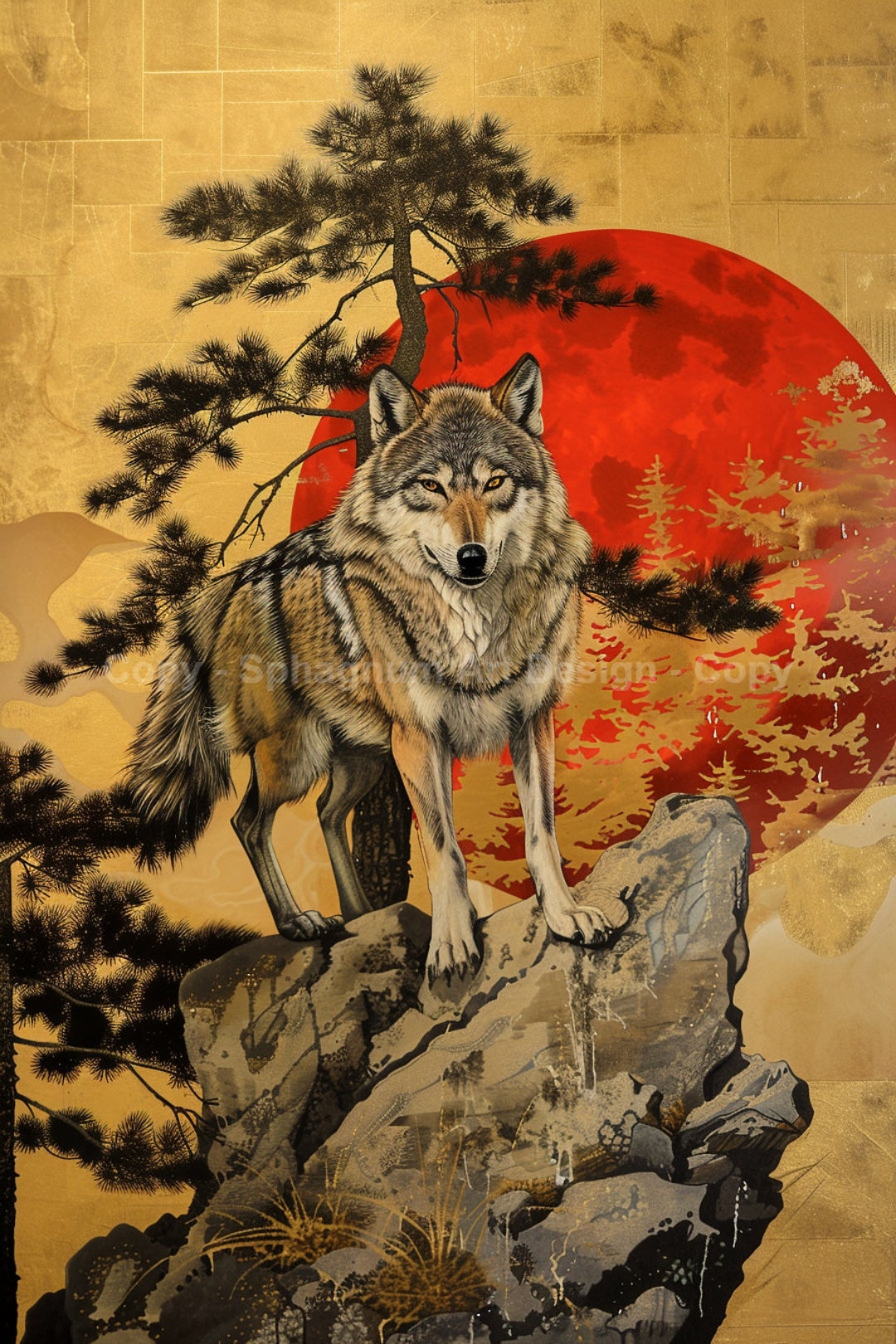 Japanese Wolf Painting Digital Download | Elegant Wall Art Print ...