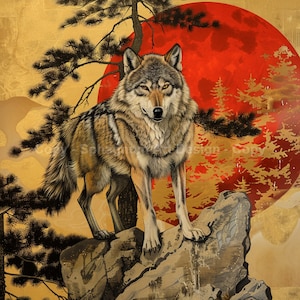 Japanese Wolf Painting Digital Download | Elegant Wall Art Print ...