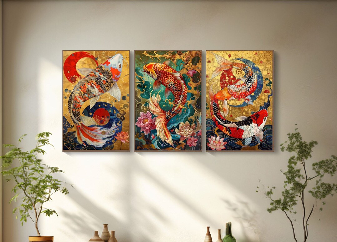 Japanese Koi Fish Prints Set | Elegant Digital Wall Art Trio | Instant Download | Home Decor ...