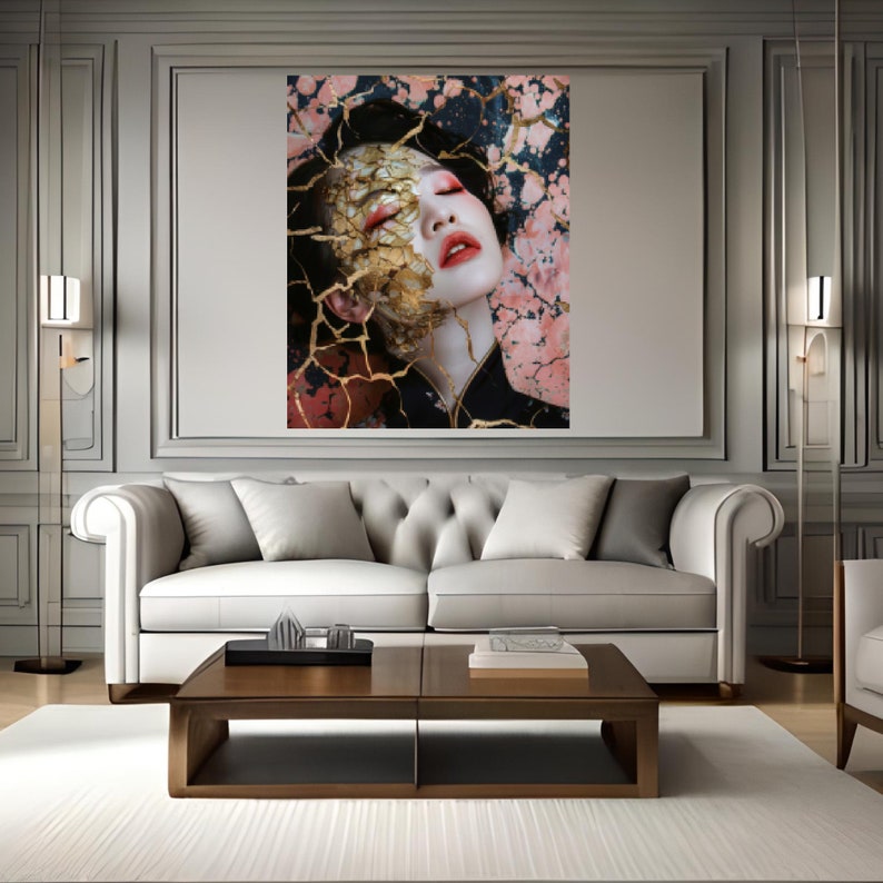 Abstract Woman in Pink and Gold - Digital Artwork Instant Download 500 ...