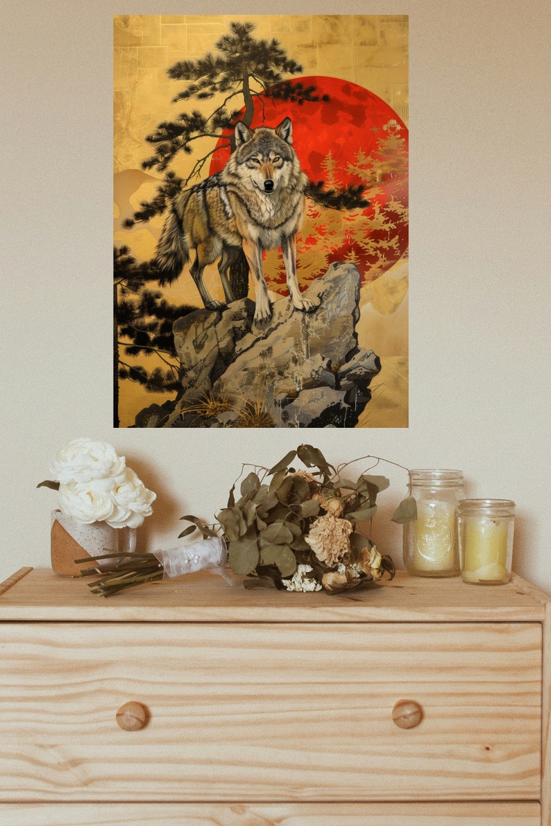 Japanese Wolf Painting Digital Download Elegant Wall Art Print Instant ...