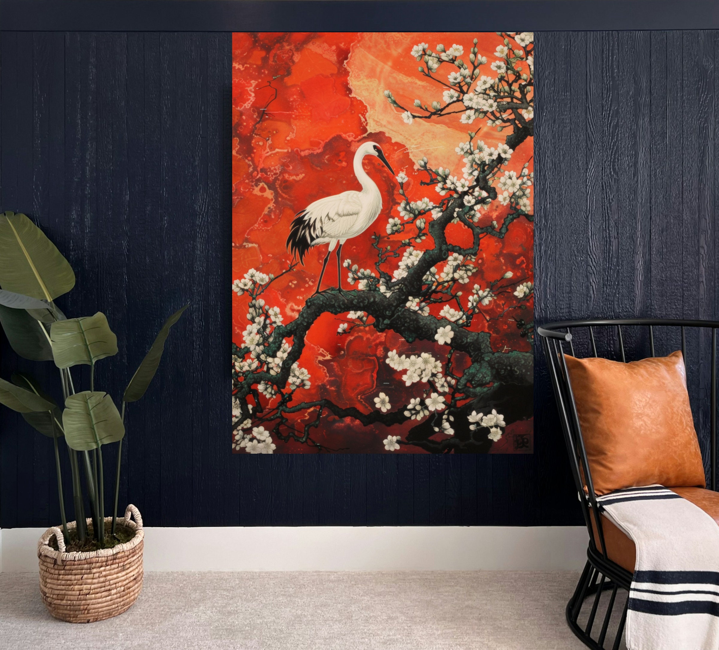 Japanese Cherry Blossom Painting Digital | Crane Art | East Asian ...