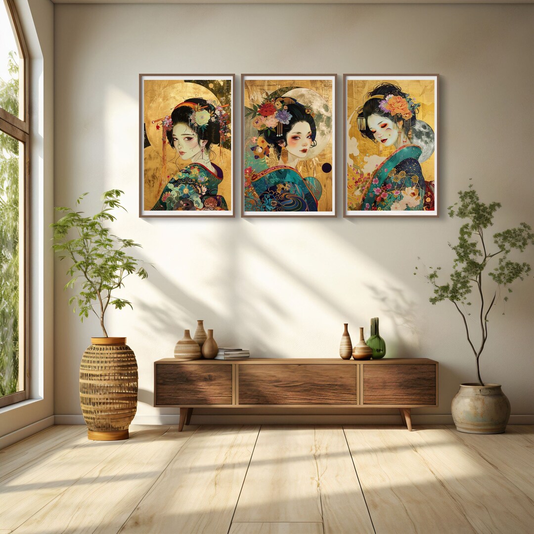 Chic Japanese Geisha Prints | AI Art Set | 2:3 Ratio | Digital Wall ...