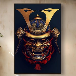 Japanese Samurai Mask Art Print | Ornate Warrior Mask (digital Download ...