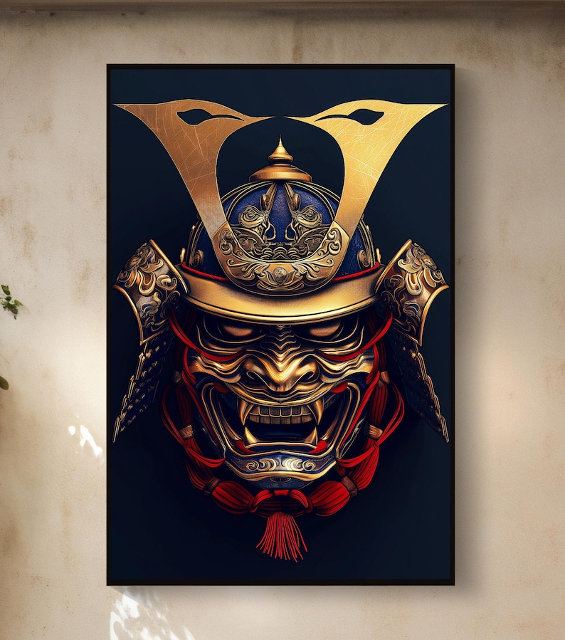 Japanese Samurai Mask Art Print | Ornate Warrior Mask (digital Download ...