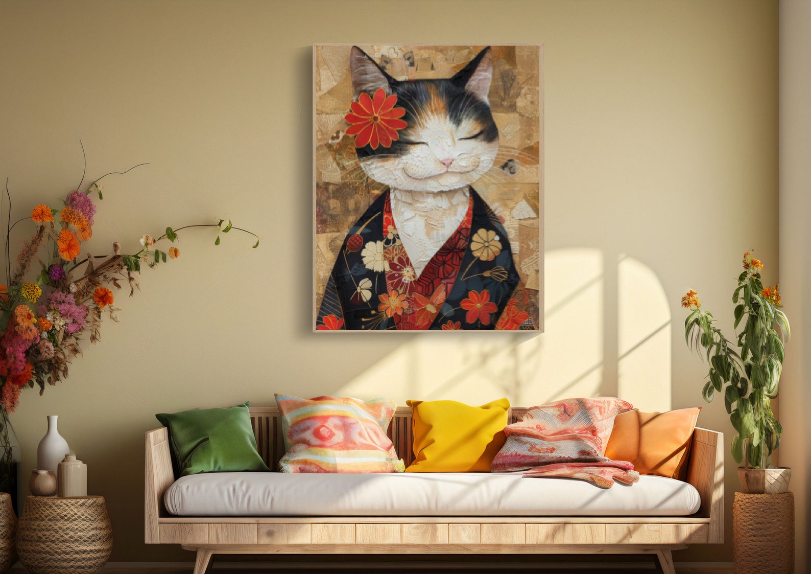 Japanese Inspired Cat Art - Printable Kimono Kitty Digital Painting - Etsy