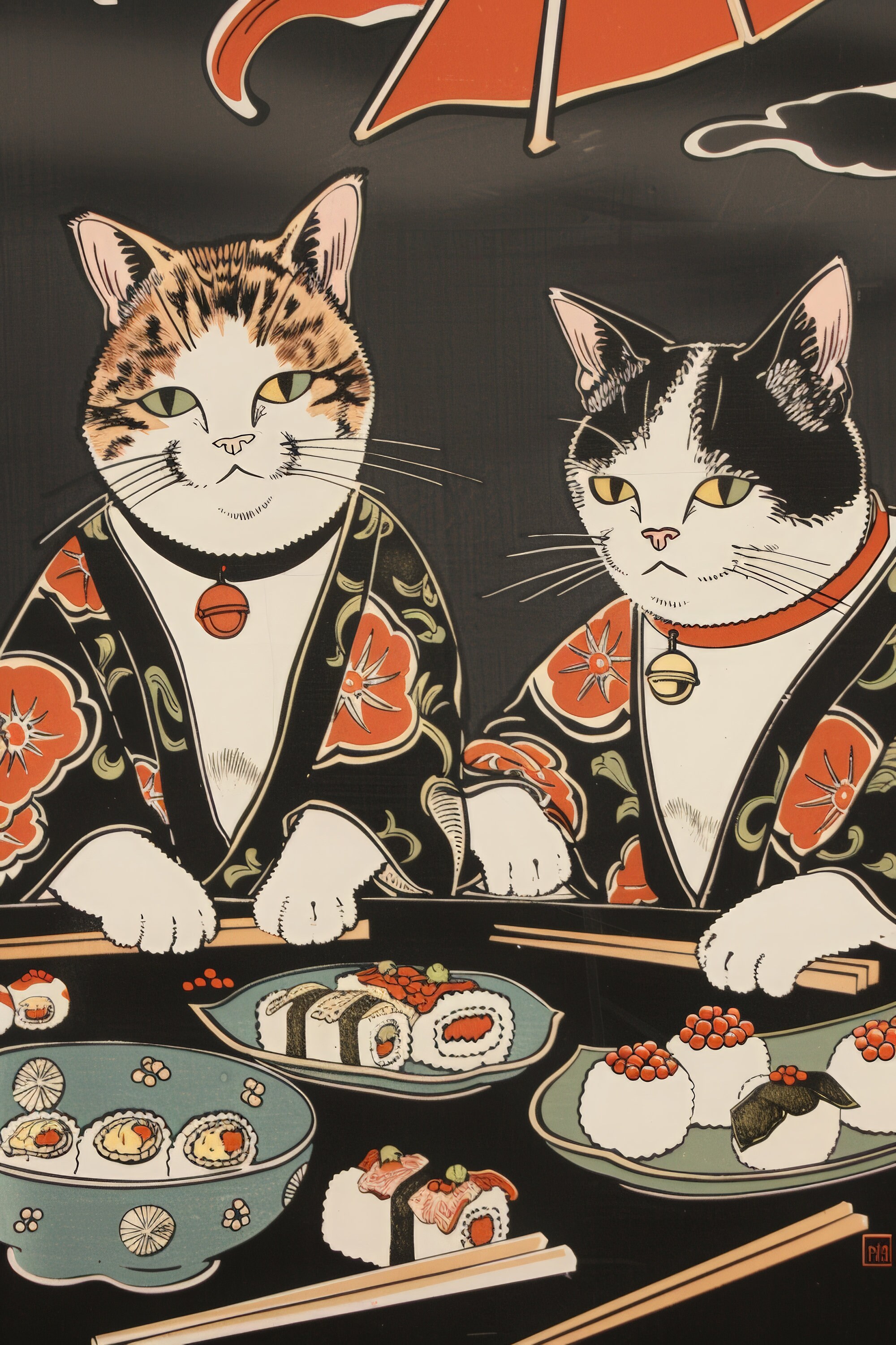 Japanese Cat Painting Oriental Art Print Oriental Cat Art Print Wall ...