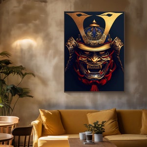 Japanese Samurai Mask Art Print | Ornate Warrior Mask (digital Download ...