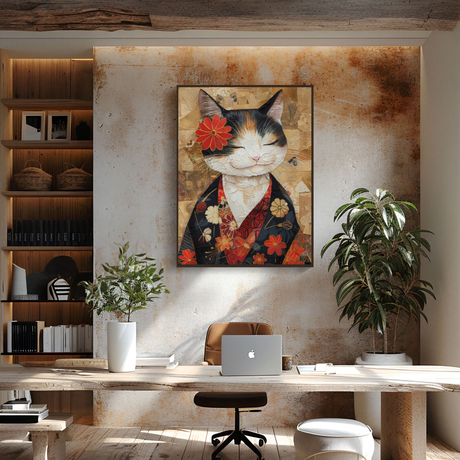 Japanese Inspired Cat Art - Printable Kimono Kitty Digital Painting - Etsy