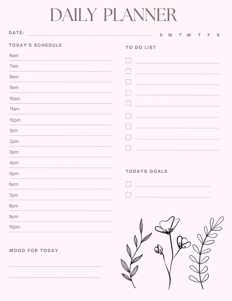 Pink Daily Planner, Printable Planner, Instant Download, Minimal Daily ...