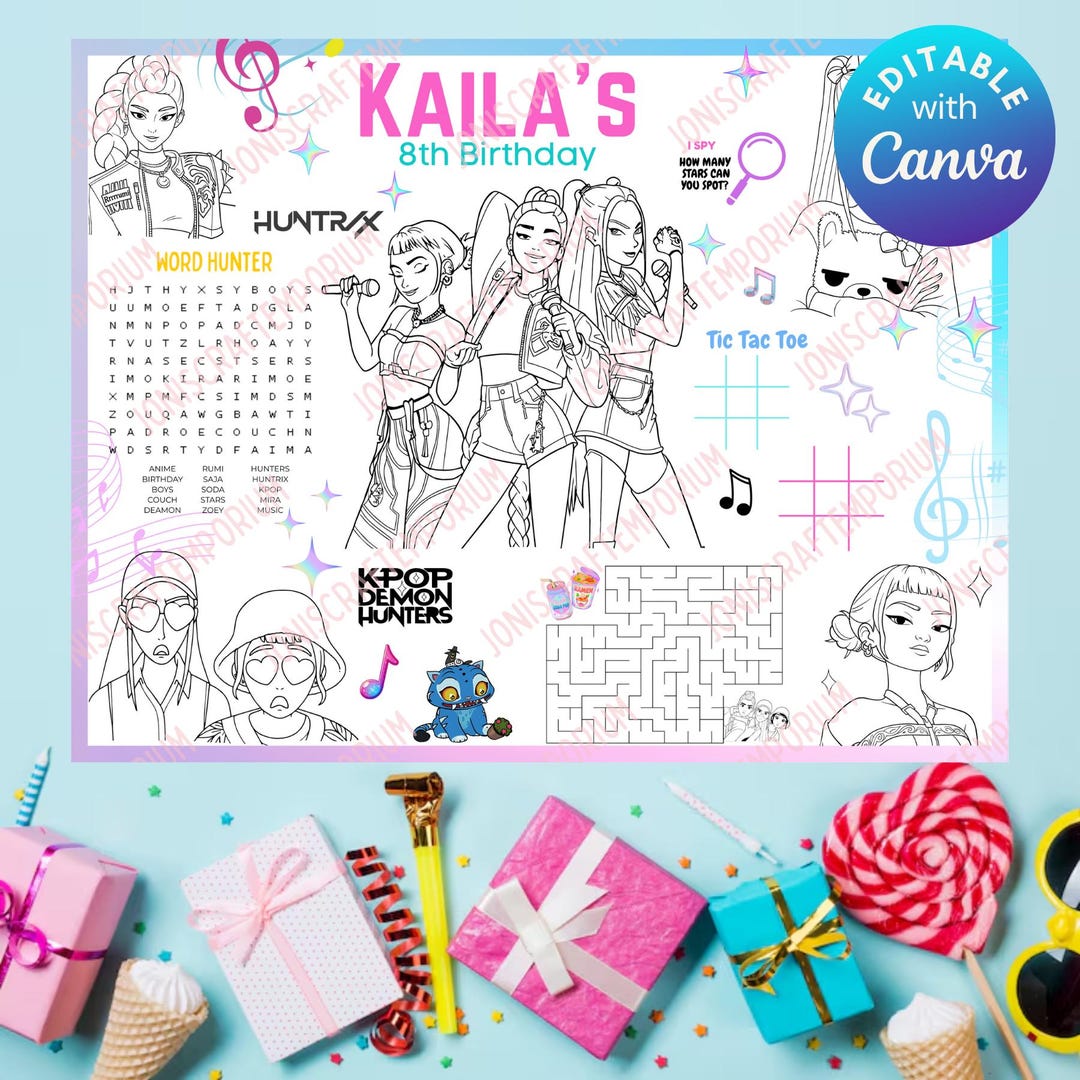 Kpop Demon Hunter Editable Activity Placemat | Huntrix Activity Page ...