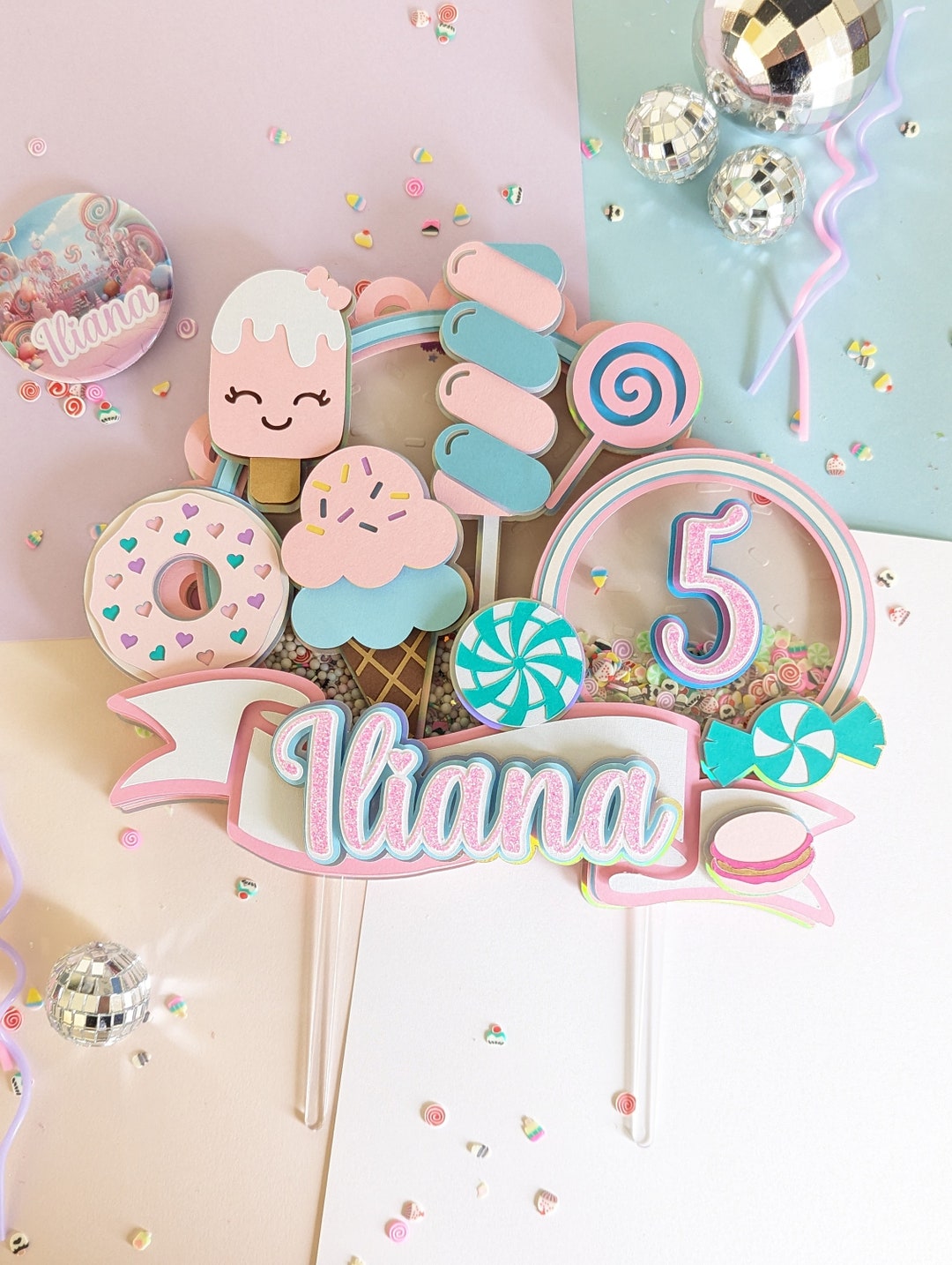 Sweet Treats Candyland Cake Topper With Shaker Confetti and in Pastels ...