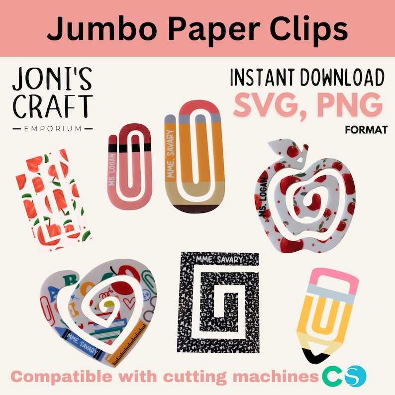 Jumbo Paperclip SVG Bundle for Acrylic Bookmarks, Teacher Gifts & Back ...
