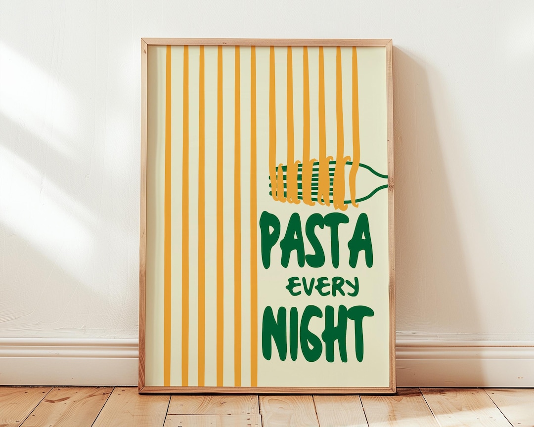 Pasta Night Print, Colourful Spaghetti Wall Art, Modern Kitchen Decor ...