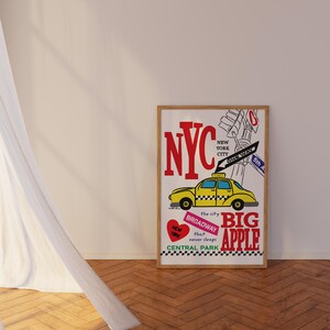 New York Print, Colourful NY Print, Big Apple Poster, Yellow Taxi Wall ...