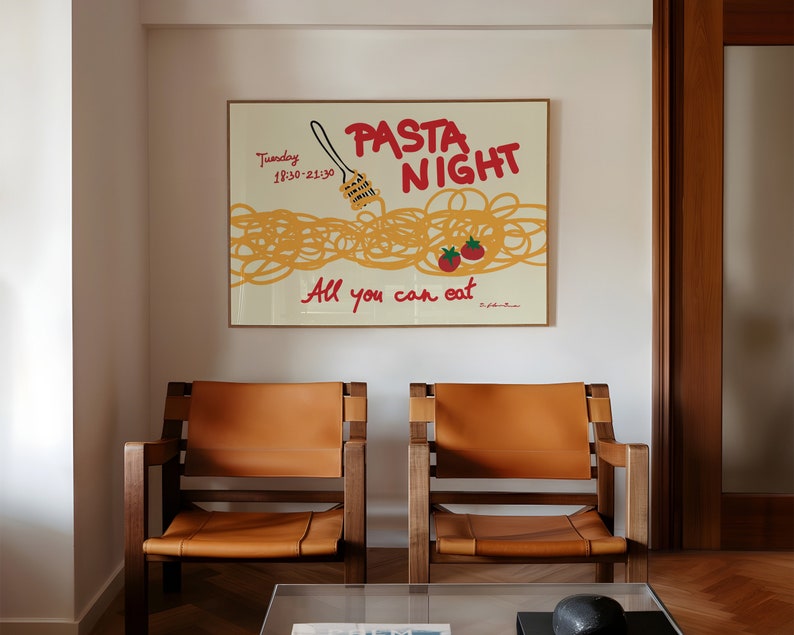 Pasta Night Horizontal Print | Spaghetti Poster | Food Print | Modern ...