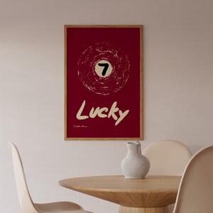 Vintage Pool Ball Print | Lucky Seven Wall Art | Vintage Red Poster ...