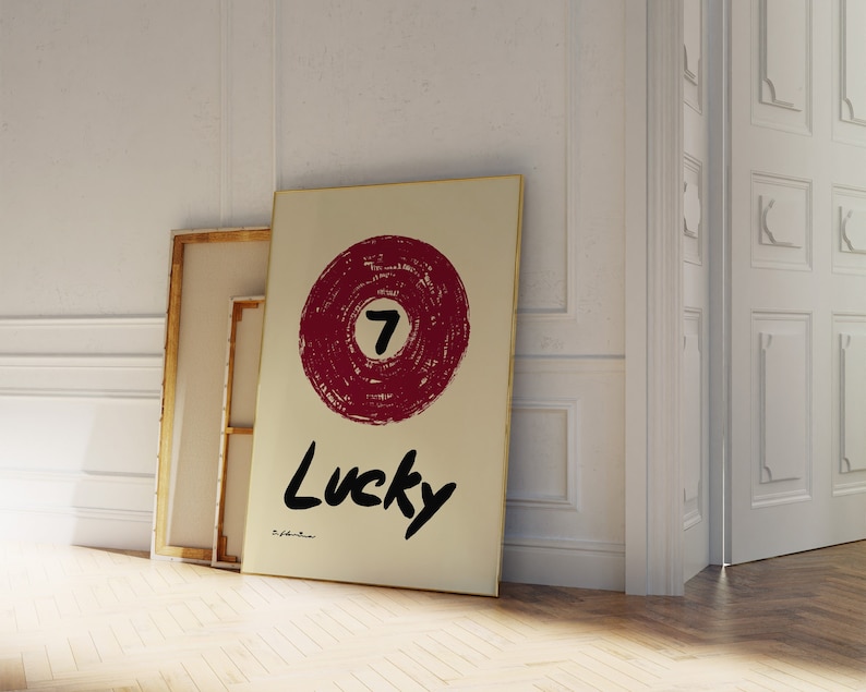 Vintage Pool Ball Print | Lucky Seven Wall Art | Vintage Red Poster ...