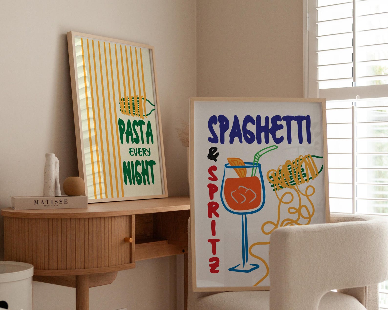 Pasta Night Print, Colourful Spaghetti Wall Art, Modern Kitchen Decor ...