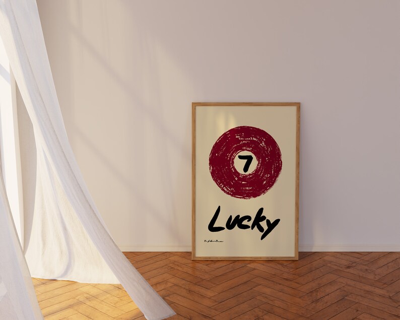 Vintage Pool Ball Print | Lucky Seven Wall Art | Vintage Red Poster ...