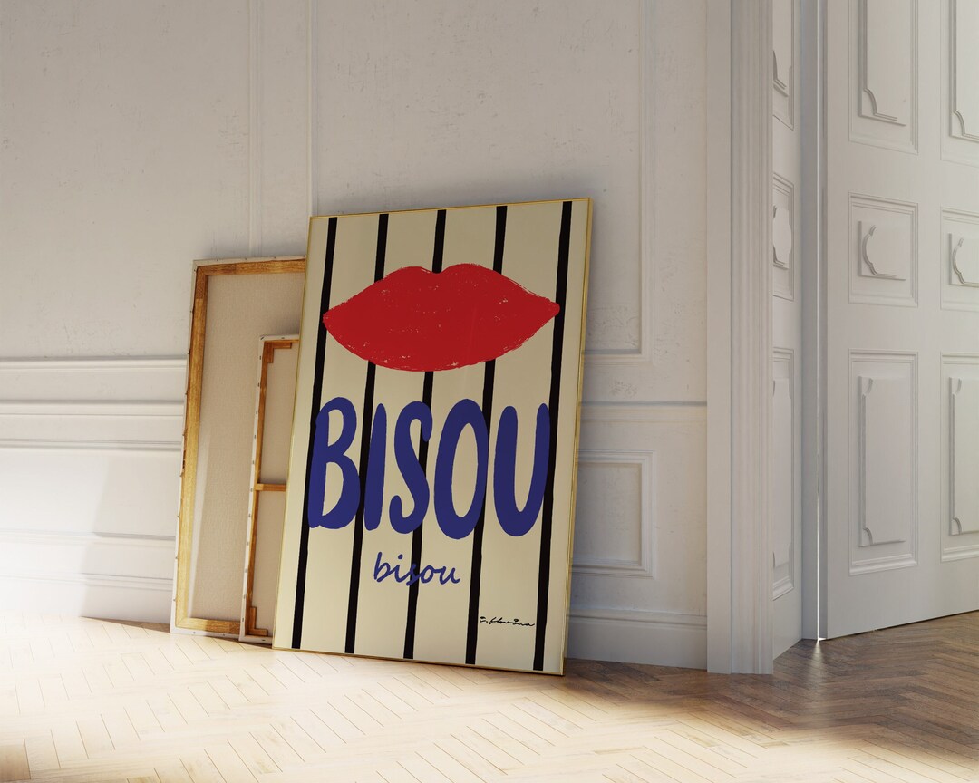 Bisou Bisou Print | Mid Century Wall Art | Typography Print | Bold Font Poster | Love Print ...