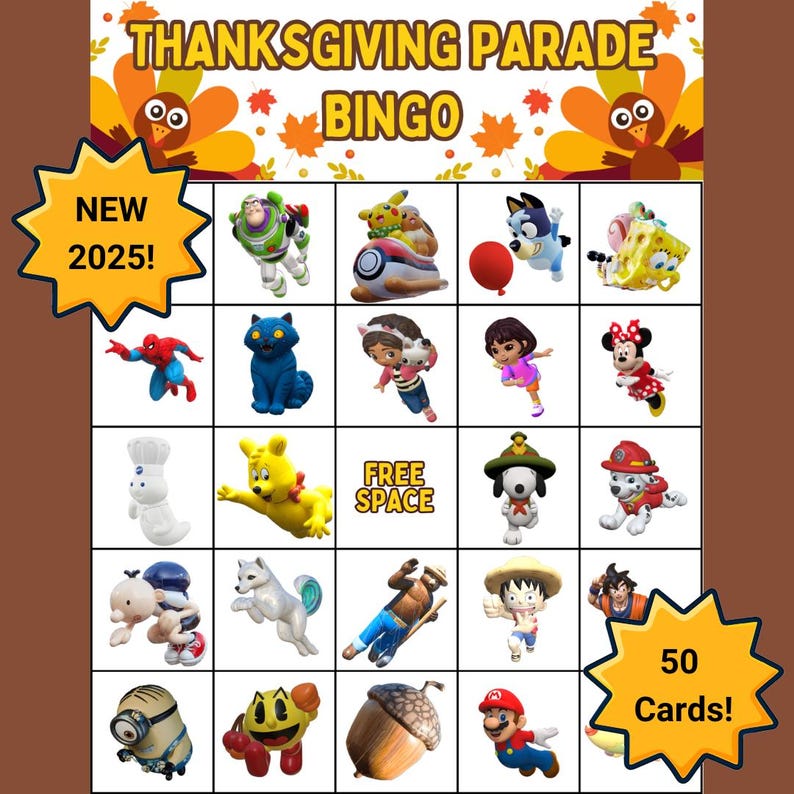 2025 Macy's Thanksgiving Day Parade Bingo - 50 Cards - Etsy