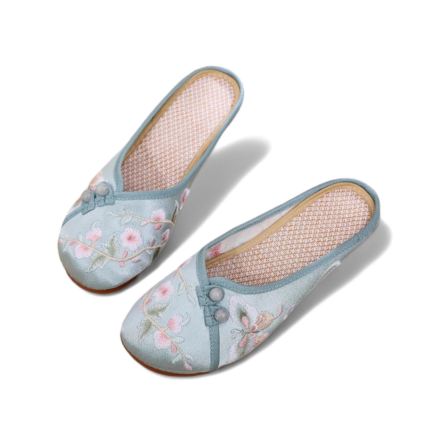Soft Fabric Embroidered Closed Toe Flat Slippers Comfortable Casual ...