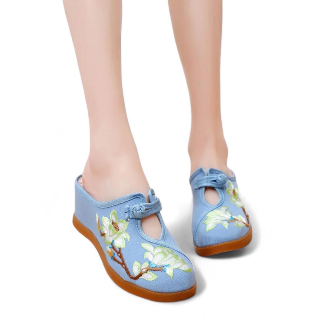 Blue Platform Wedge Slippers | Hidden Wedge Lift Slip on Shoes ...