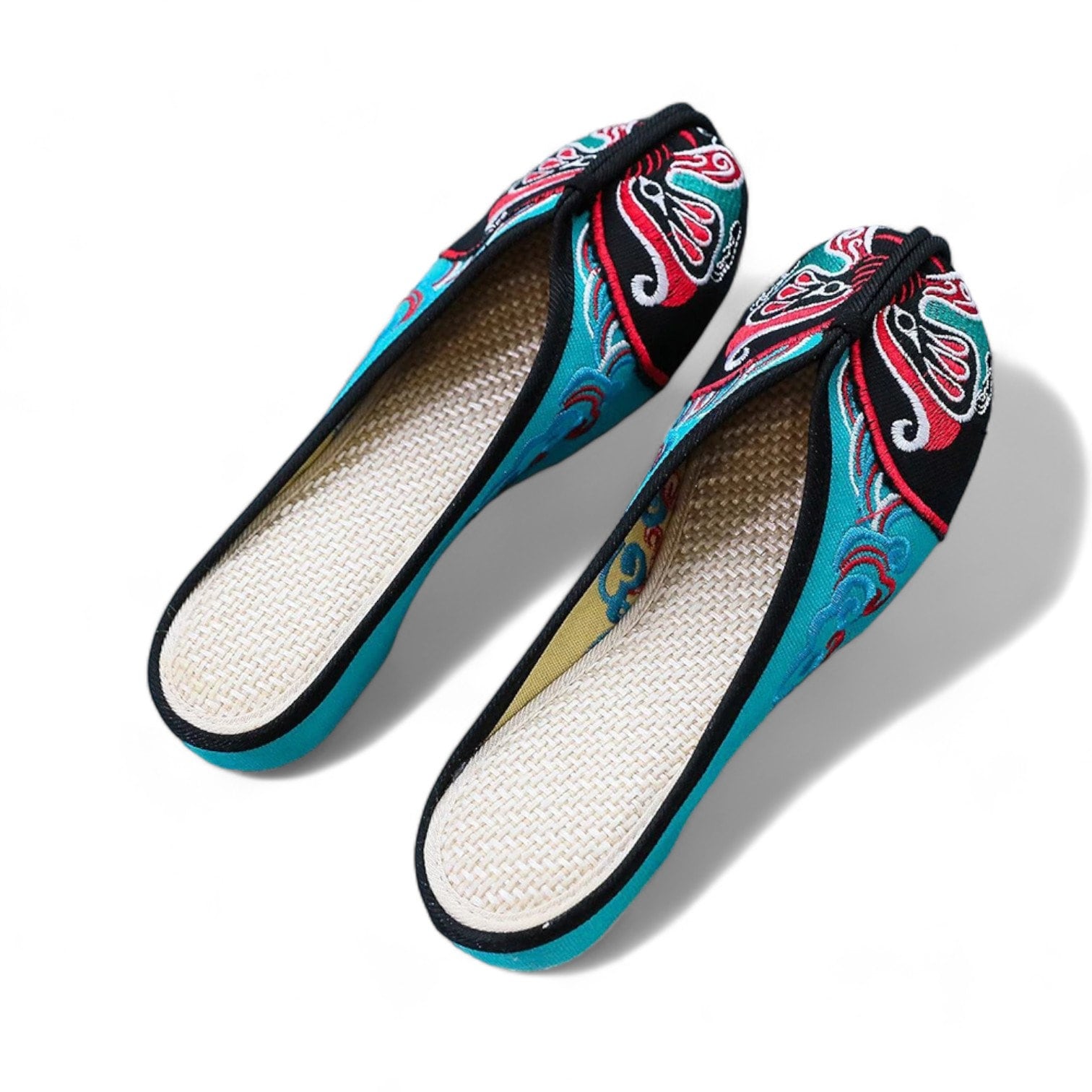 Teal Chinese Opera Mask Slippers Comfortable Slip on Women's Slides ...