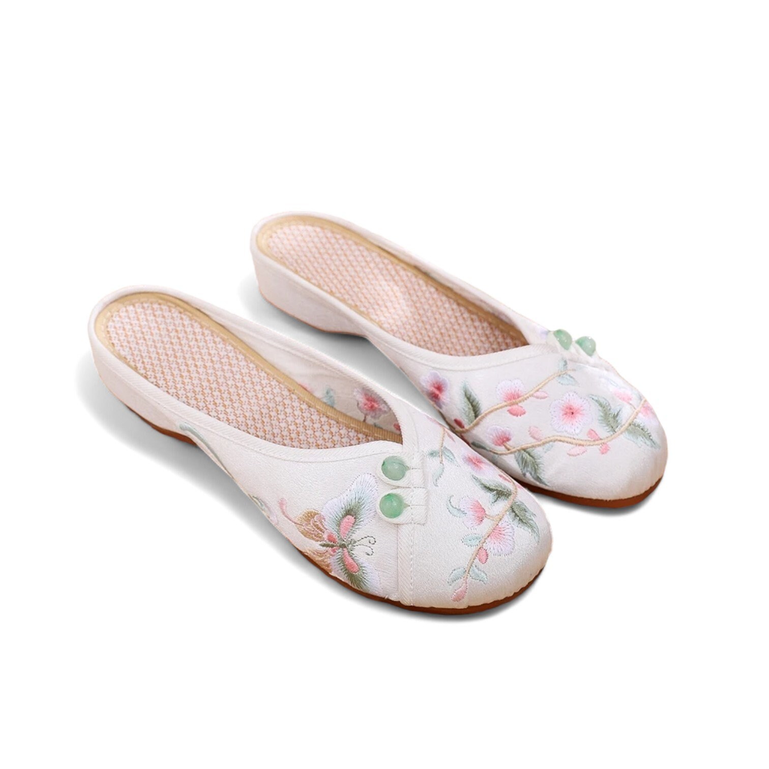 Soft Fabric Embroidered Closed Toe Flat Slippers Comfortable Casual ...