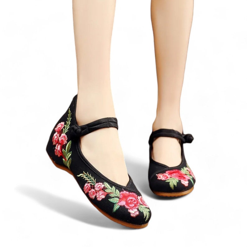 Red Roses Embroidered Ballet Flats Red Slip-on Shoes Red Women's ...